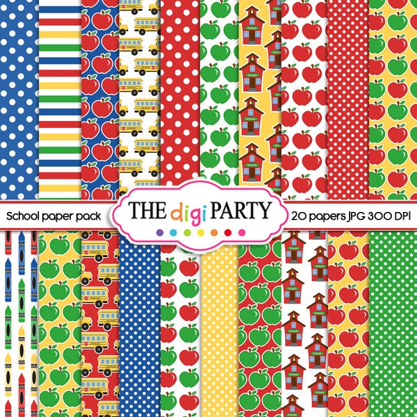 Back to School Digital Paper Background Pattern, Kindergarten and ...