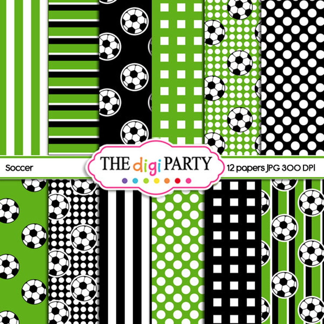 Soccer Digital Decoration Paper Background Pattern, Green and Black ...