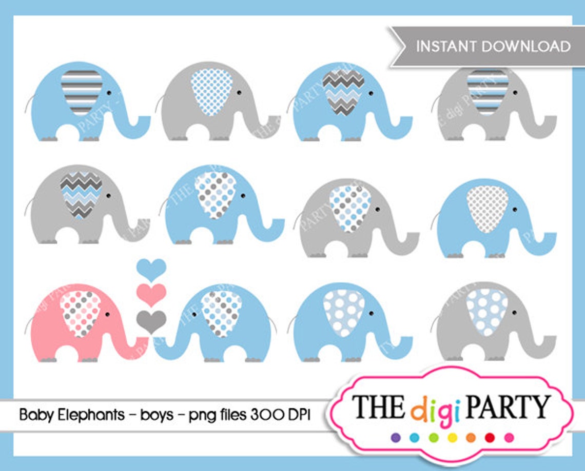 Baby Boy Elephant Clipart for Baby Shower or Birthday Party in - Etsy