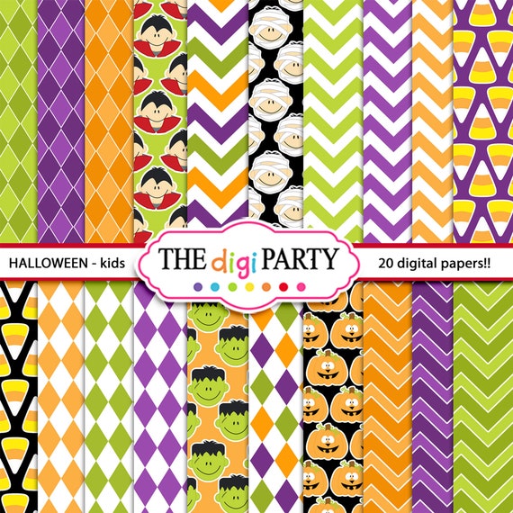 Halloween digital paper background pattern, orange black and purple ...
