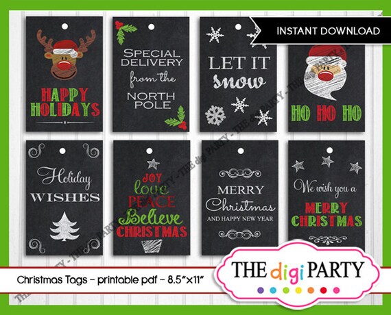 Christmas gift tags printable chalkboard labels blackboard PDF | Etsy