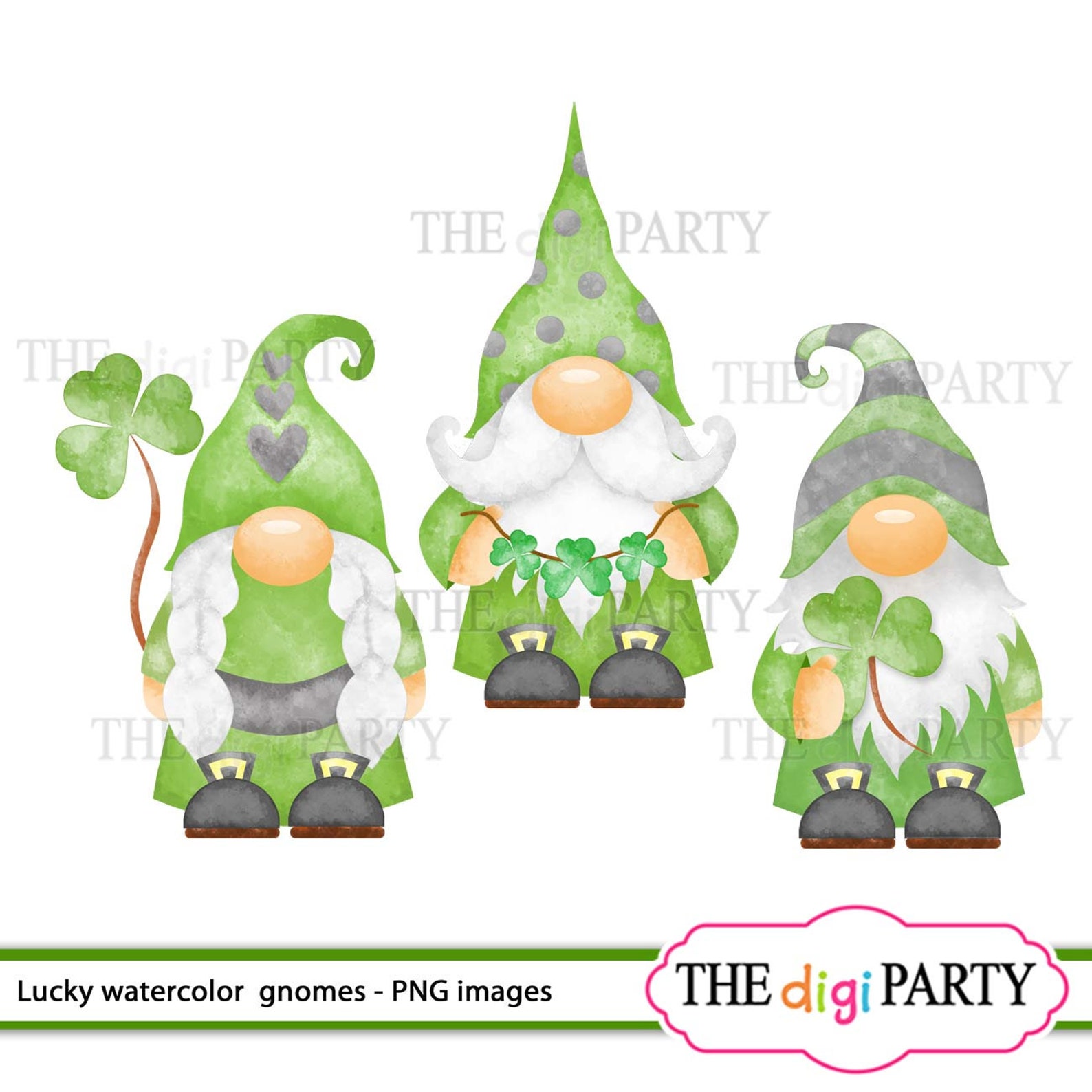 St Patricks Watercolor Cliparts, Printable Lucky Gnomes, St Patricks ...