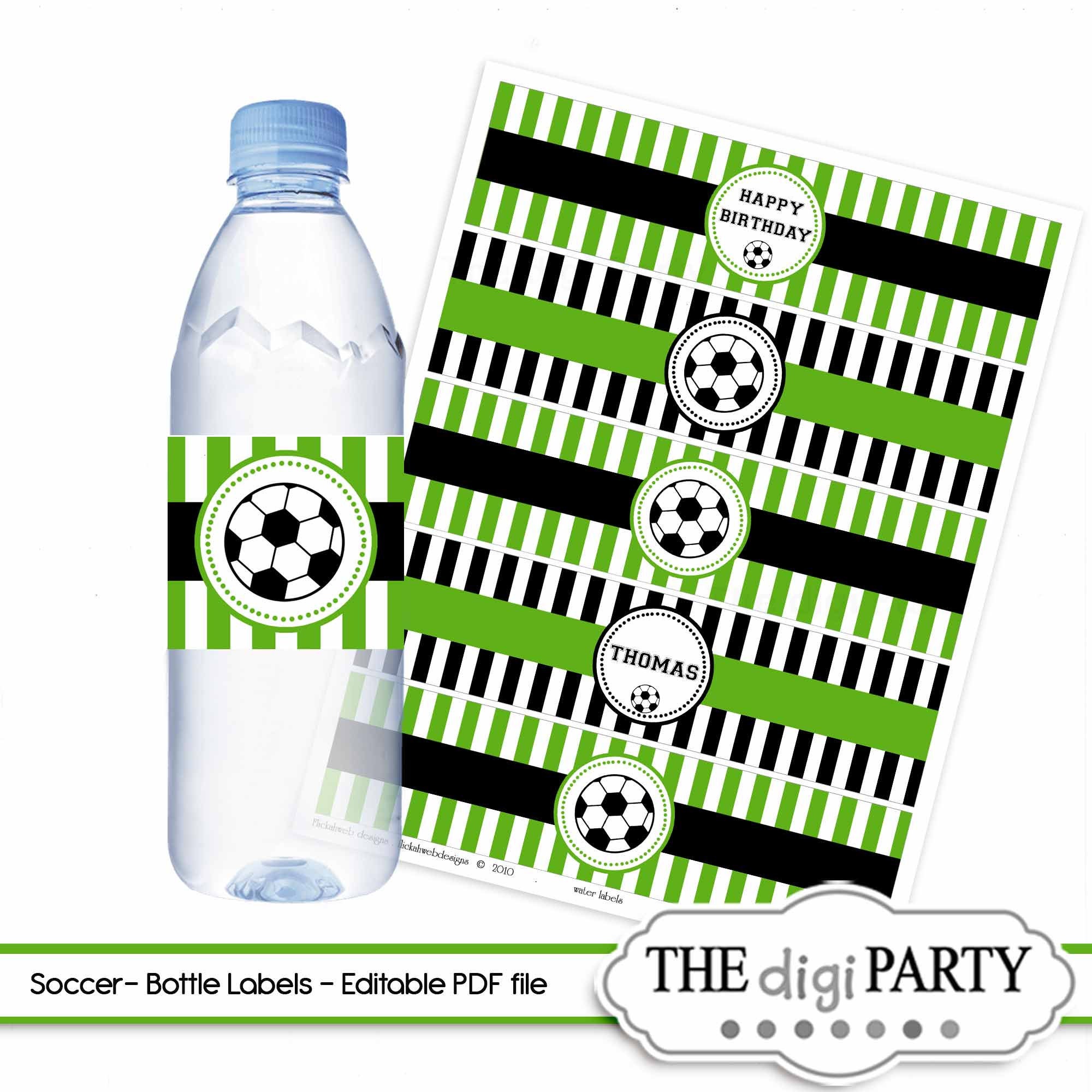 Soccer Water Bottle Digital Labels, Editable Sports Printable Wraps ...