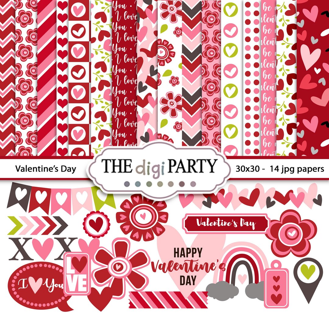 New Release! St Valentine's Day Digital Papers and Cliparts Pack, Great ...