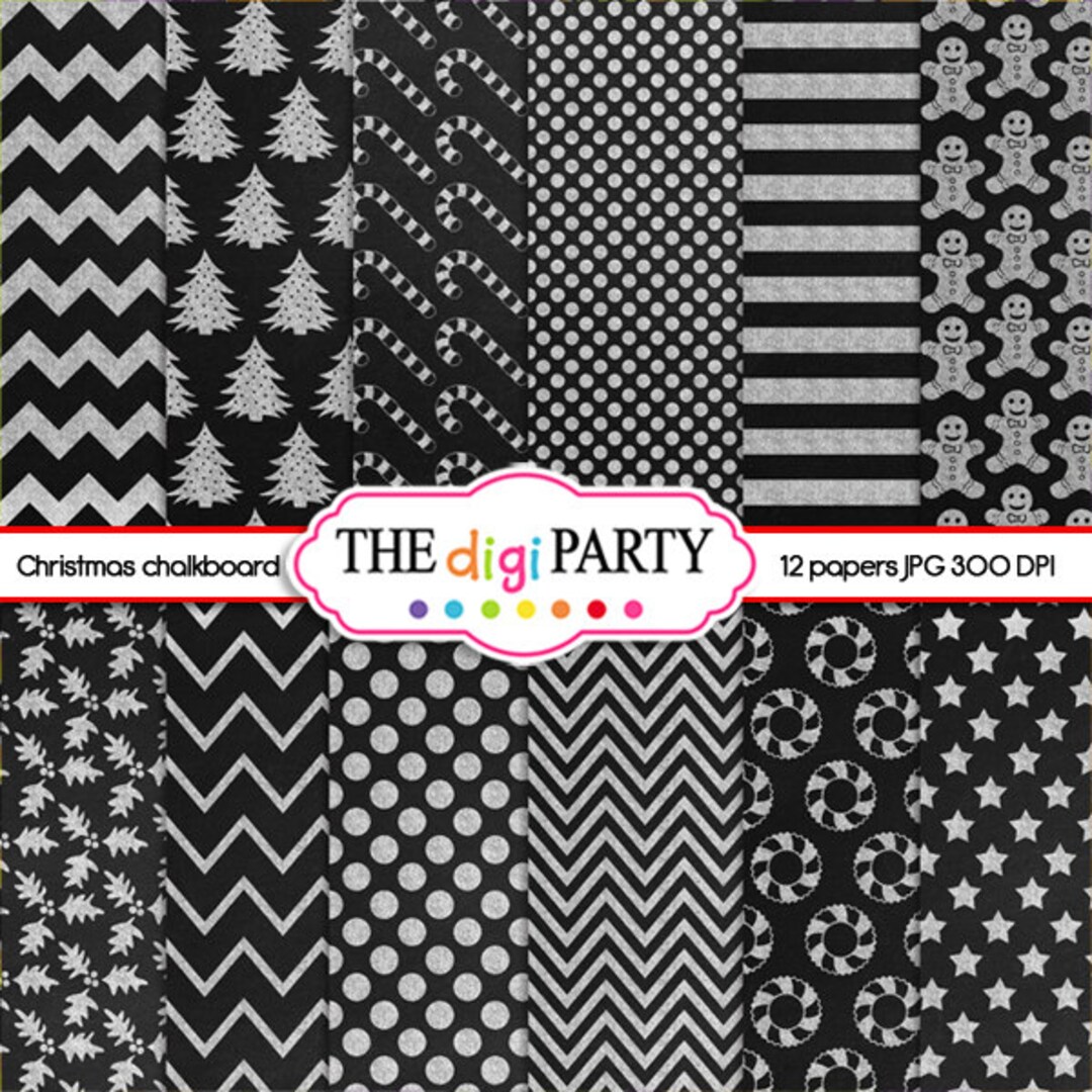 Christmas Digital Paper Chalkboard Paper, Blackboard Paper and Patterns ...