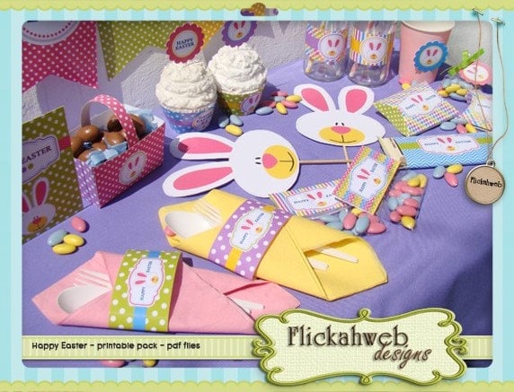 Easter Printable Digital Paper Pack Pastel Colors Bunny Basket Banner ...