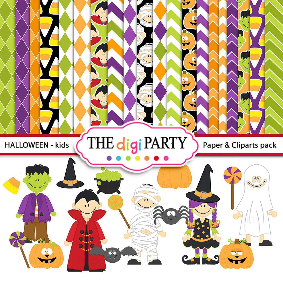 Halloween Paper and Clipart Bundle Frankenstein and Dracula - Etsy
