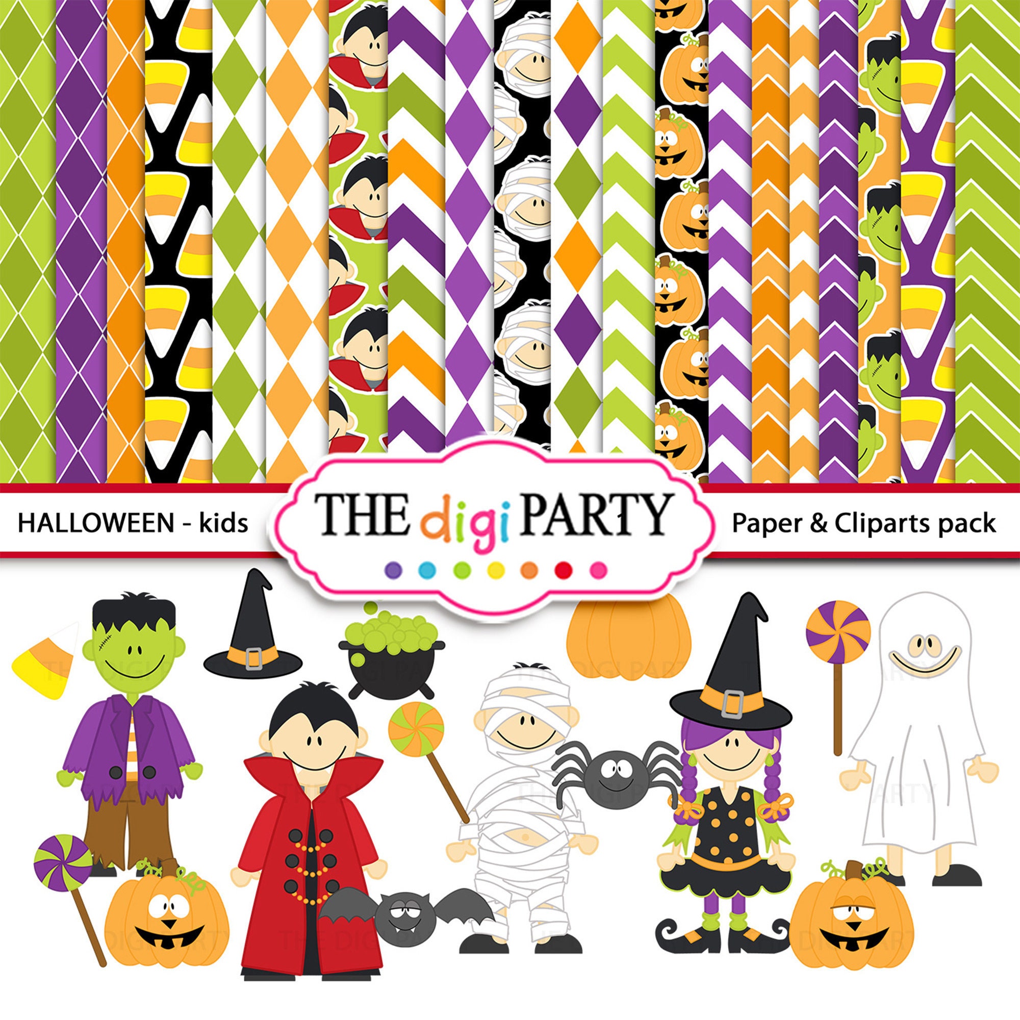 Halloween Paper and Clipart Bundle, Frankenstein and Dracula Paper Clip ...
