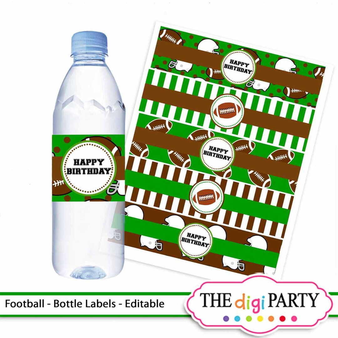 Football Water Bottle Digital Labels, Editable Sports Printable Wraps ...