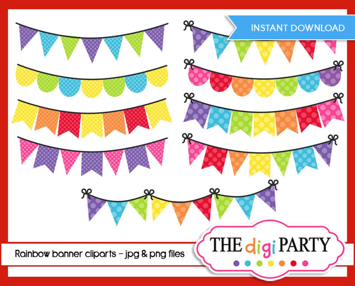 Rainbow Bunting Clipart, Digital Printables Clip Art Set, Pendant Flags ...