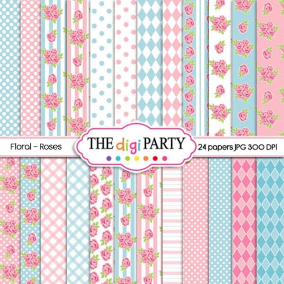 Floral Pink Roses Digital Paper Background Pattern Pink and | Etsy