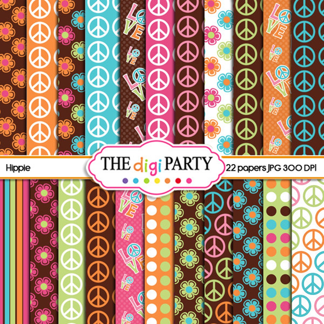 Hippie Digital Paper Background Pattern, Scrapbook Printable ...