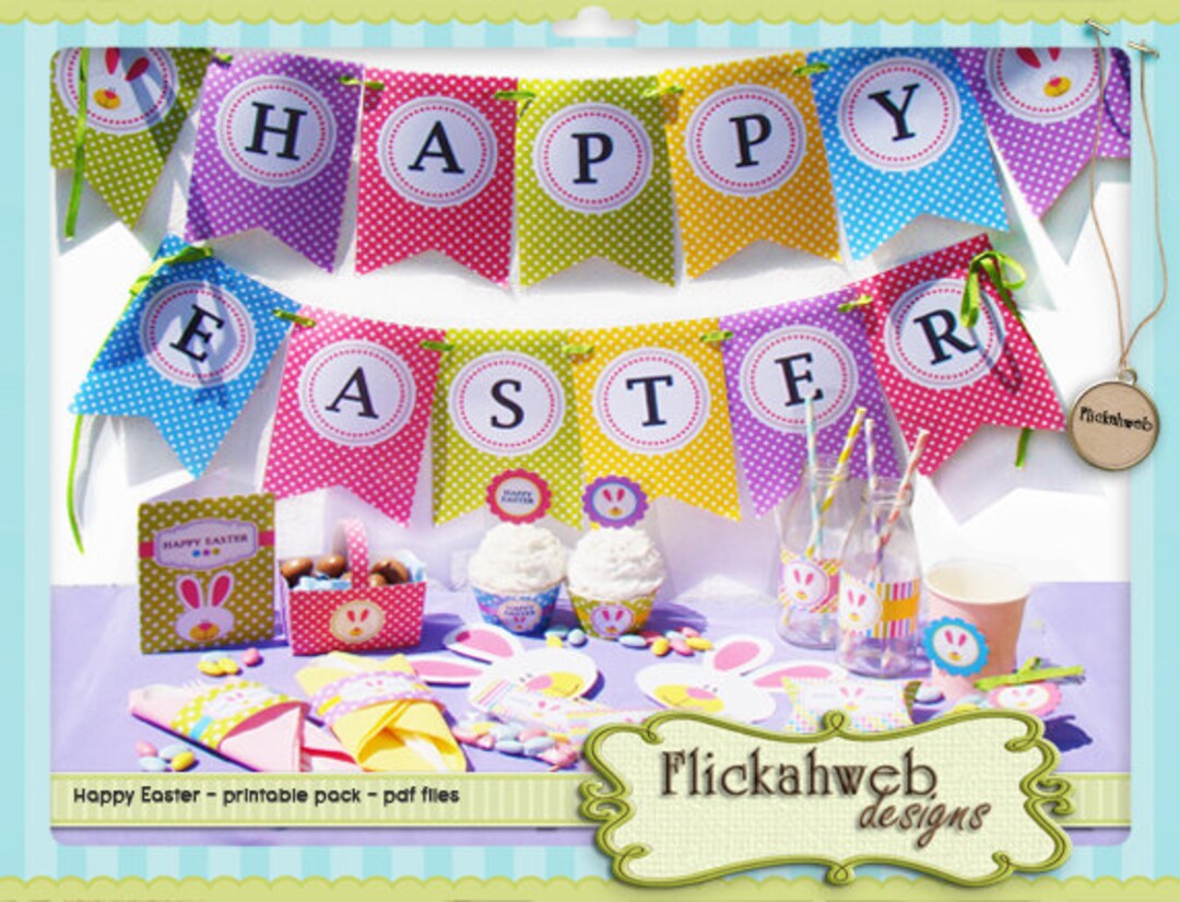 Easter Printable Digital Paper Pack Pastel Colors Bunny Basket Banner ...