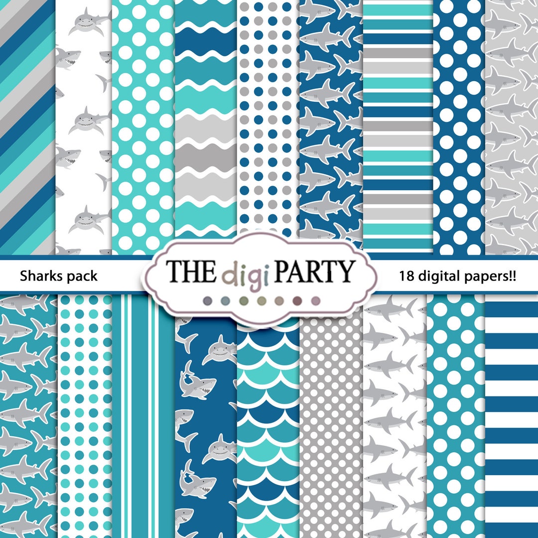 Shark Digital Paper Pack, Ocean Animals Background, Under the Sea, for ...