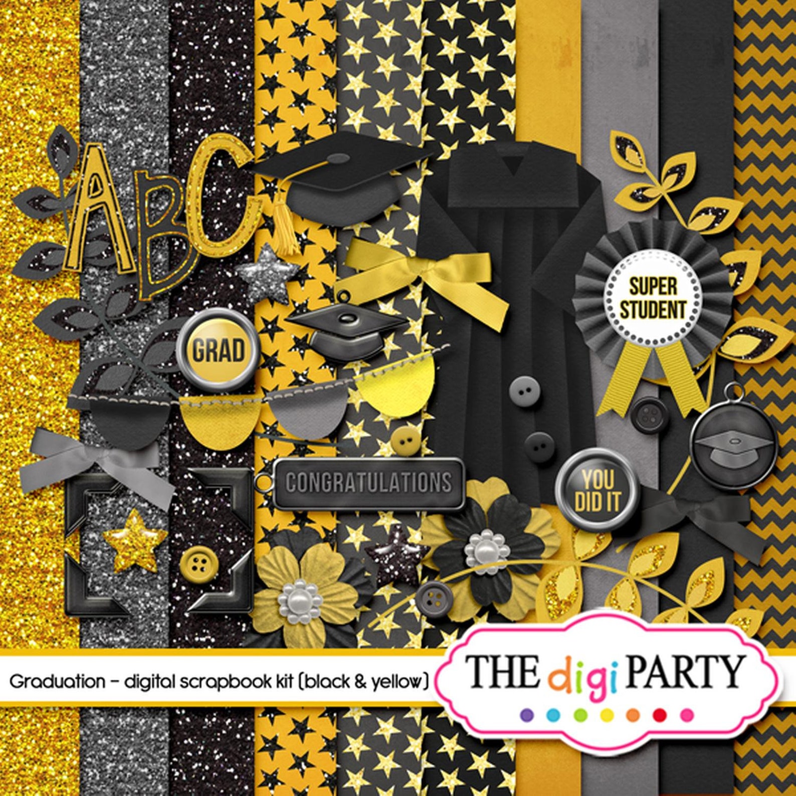 Graduation Digital Scrapbook Kit With Papers and Clip Art Elements ...