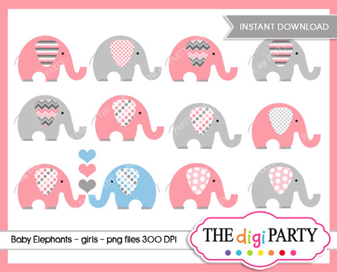 Pink Elephant Clipart Baby Shower Girl Stickers Birthday Party ...