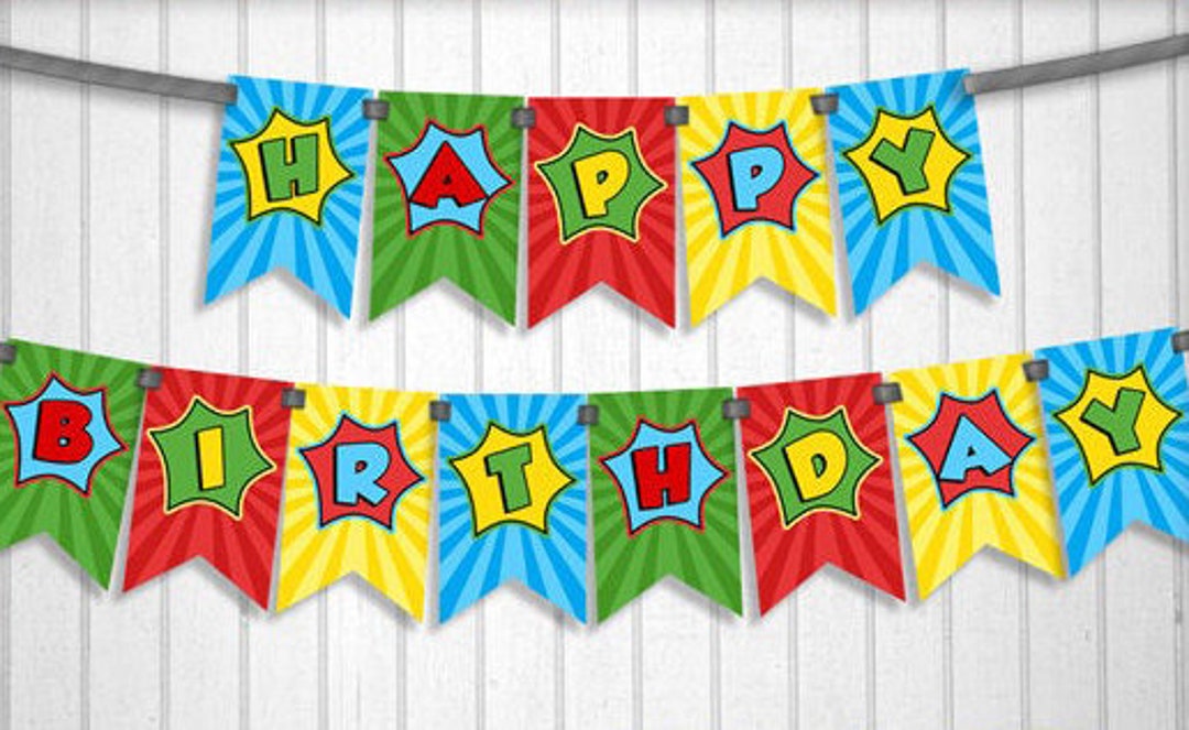 Super Hero Birthday Banner Superhero Decoration for Boy, Pennant for ...