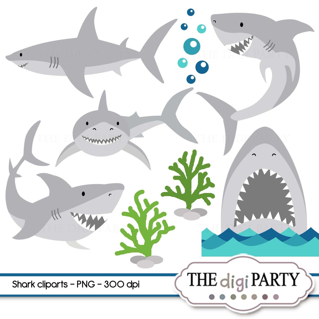 Shark Clipart, Ocean Animals Theme for Birthday Party Decoration and ...