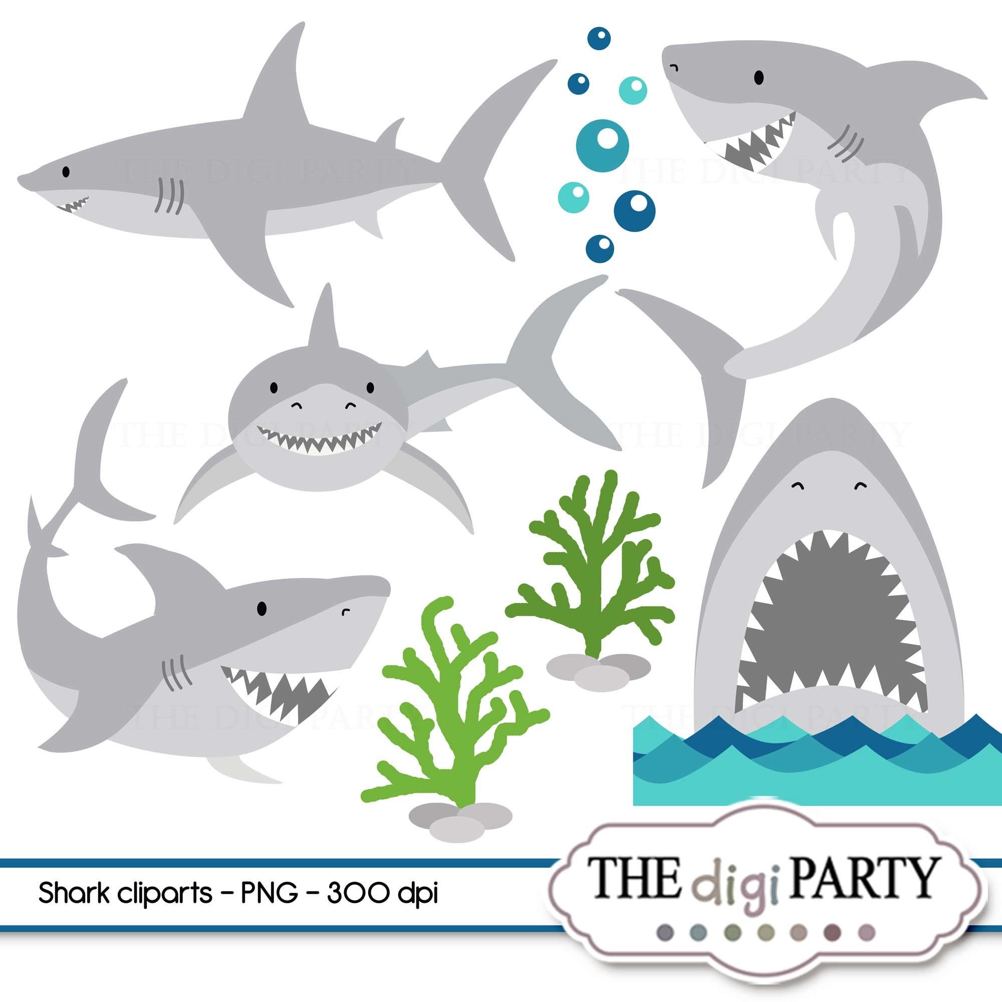 Shark Clipart Ocean Animals Theme for Birthday Party - Etsy Norway