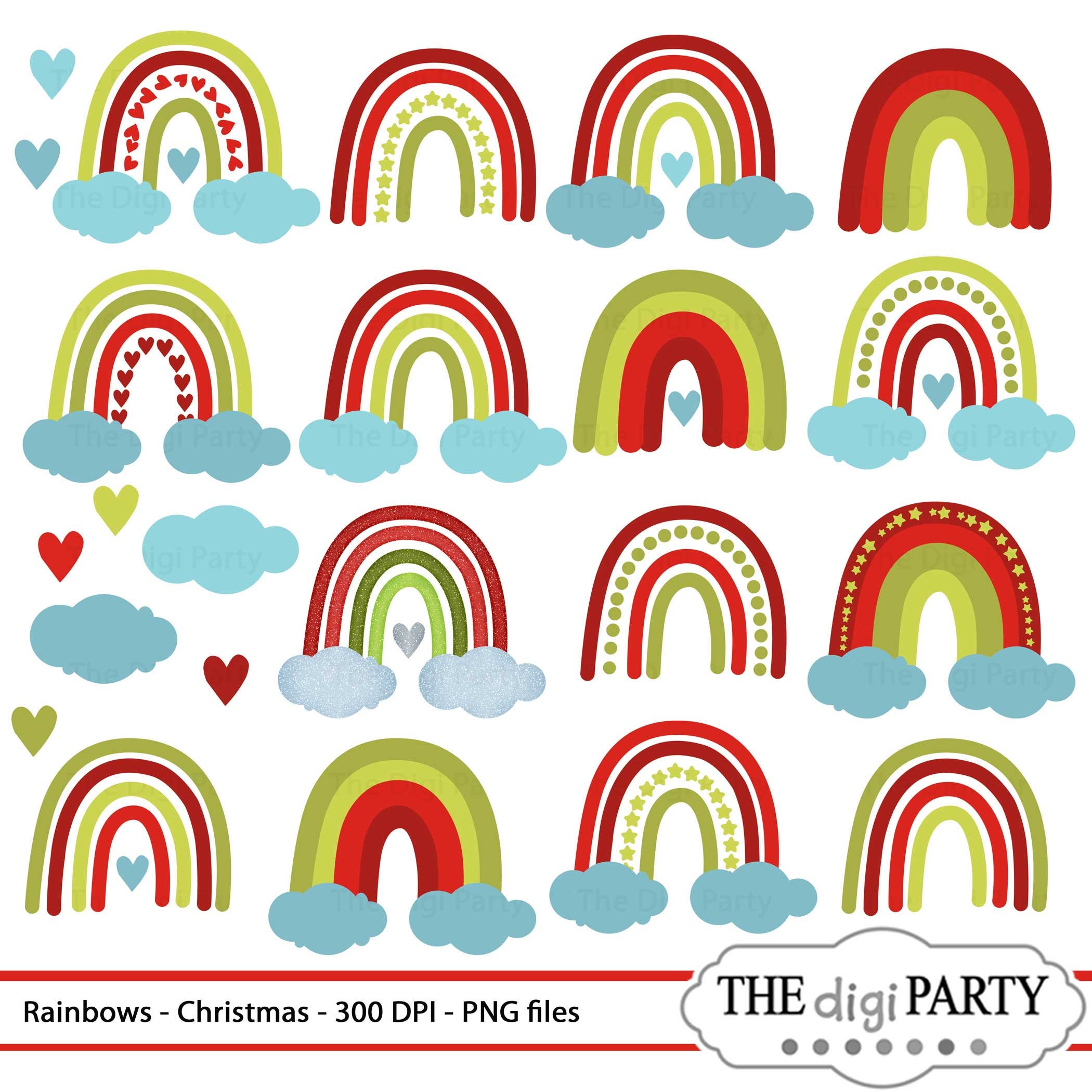 Christmas Rainbow Clipart Glitter Png File Download - Etsy