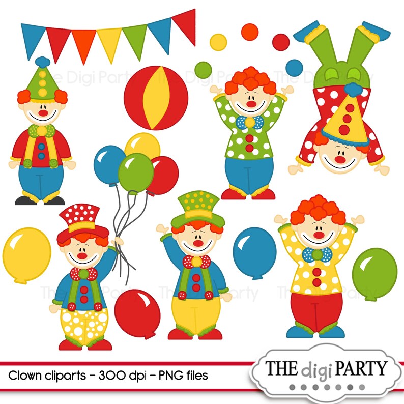 Clown Digital Papers and Cliparts Pack, Circus or Carnival Theme for ...