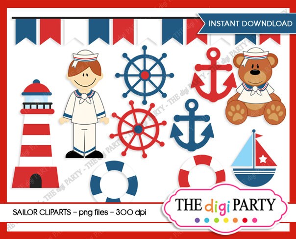 Sailor Teddy Bear Clipart, Nautical Baby Shower Clip Art, Instant ...