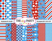 Airplane Digital Paper Printable Clouds and Stars Theme - Etsy