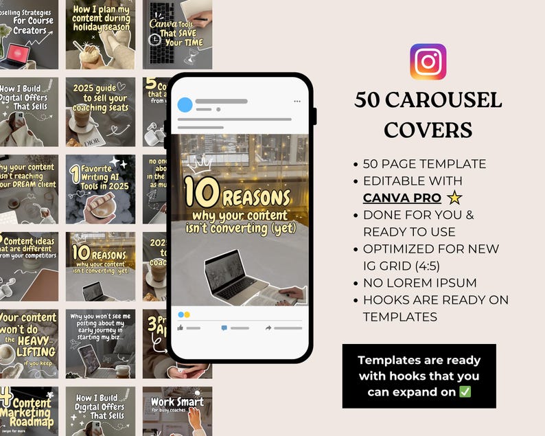 50 Instagram Carousel Cover Templates for Coaches Course Creators ...