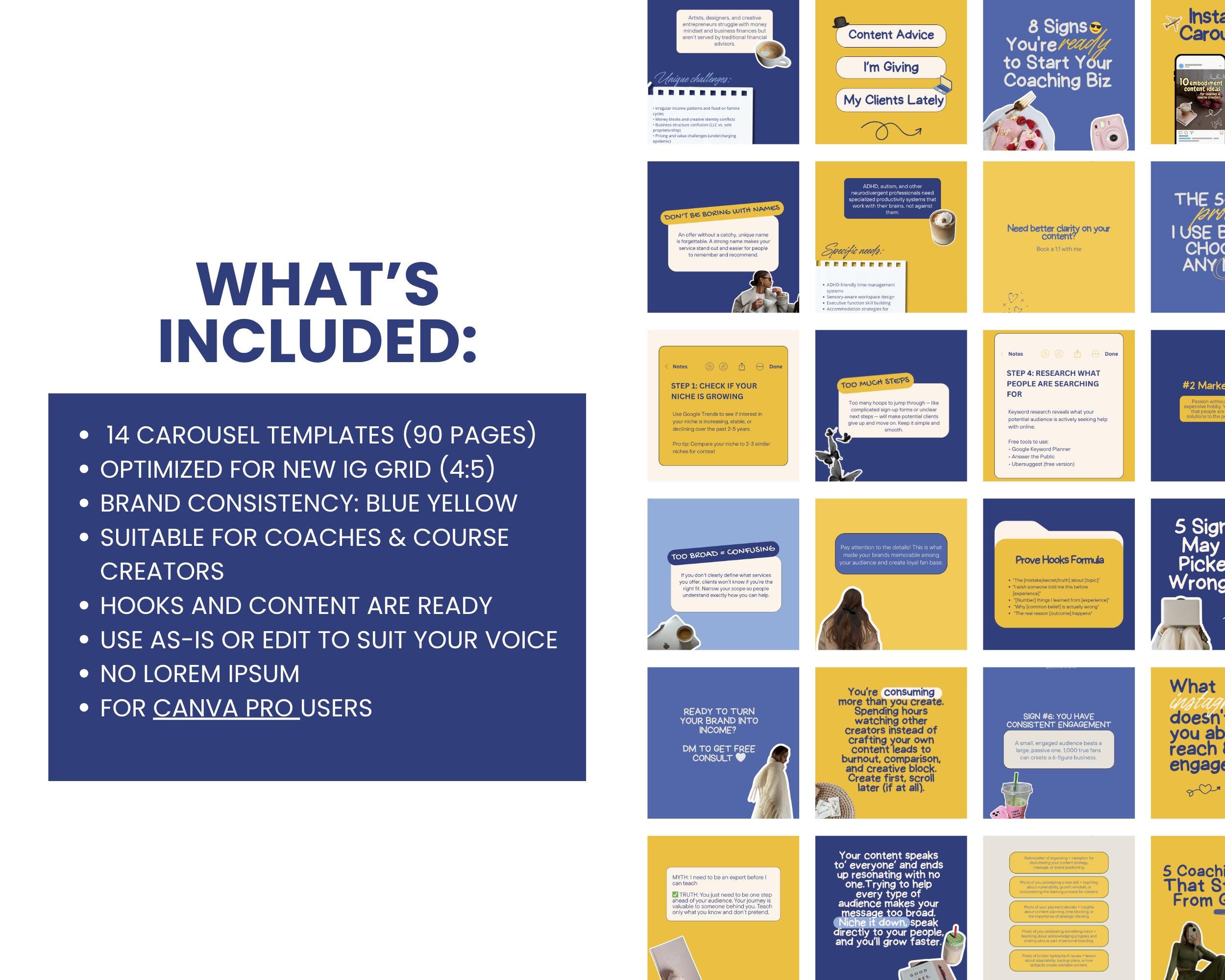 Blue and Yellow Instagram Carousel Templates for Coaches & Course ...