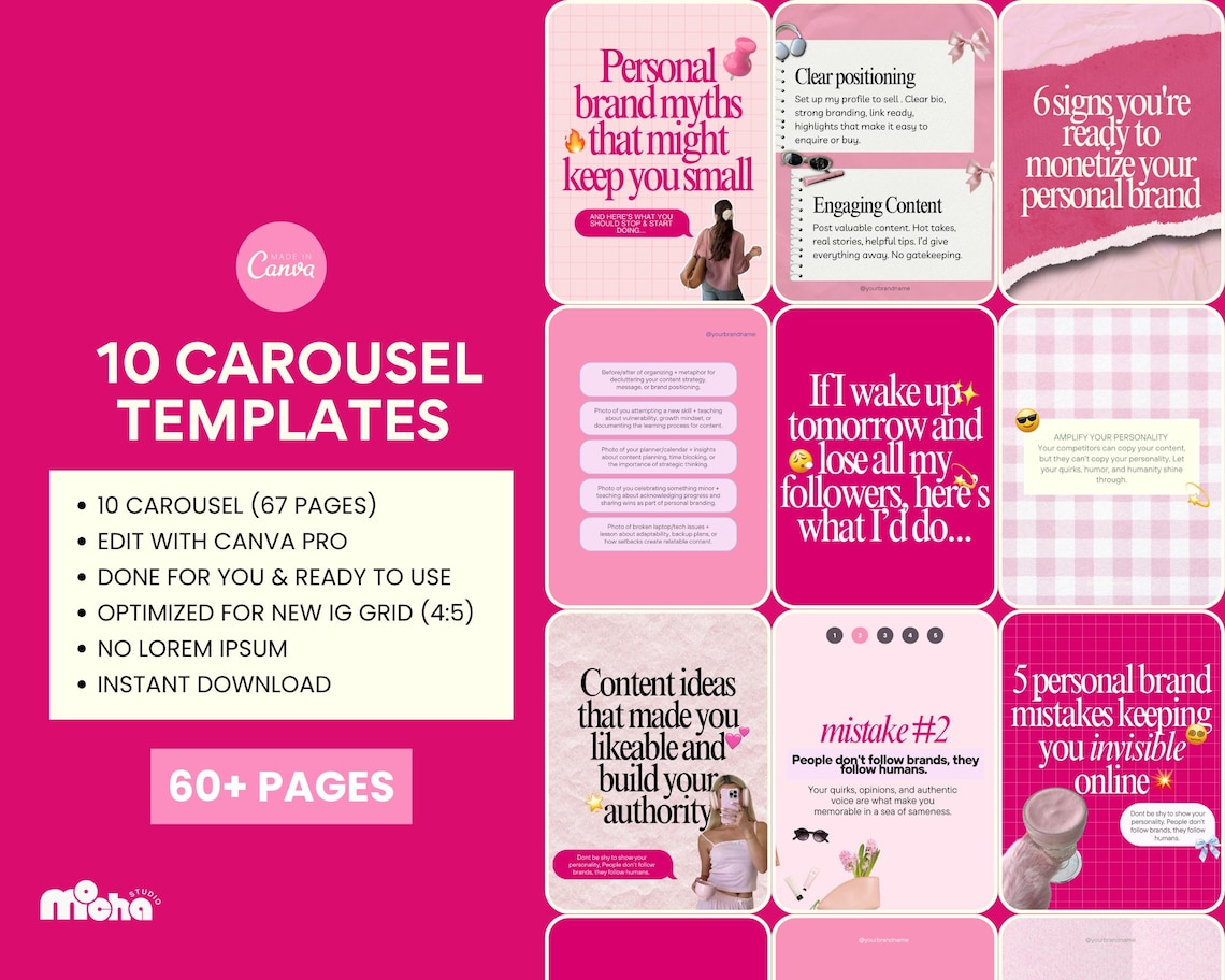 Bright Pink Instagram Carousel for Coaches, Course Creators, Digital ...