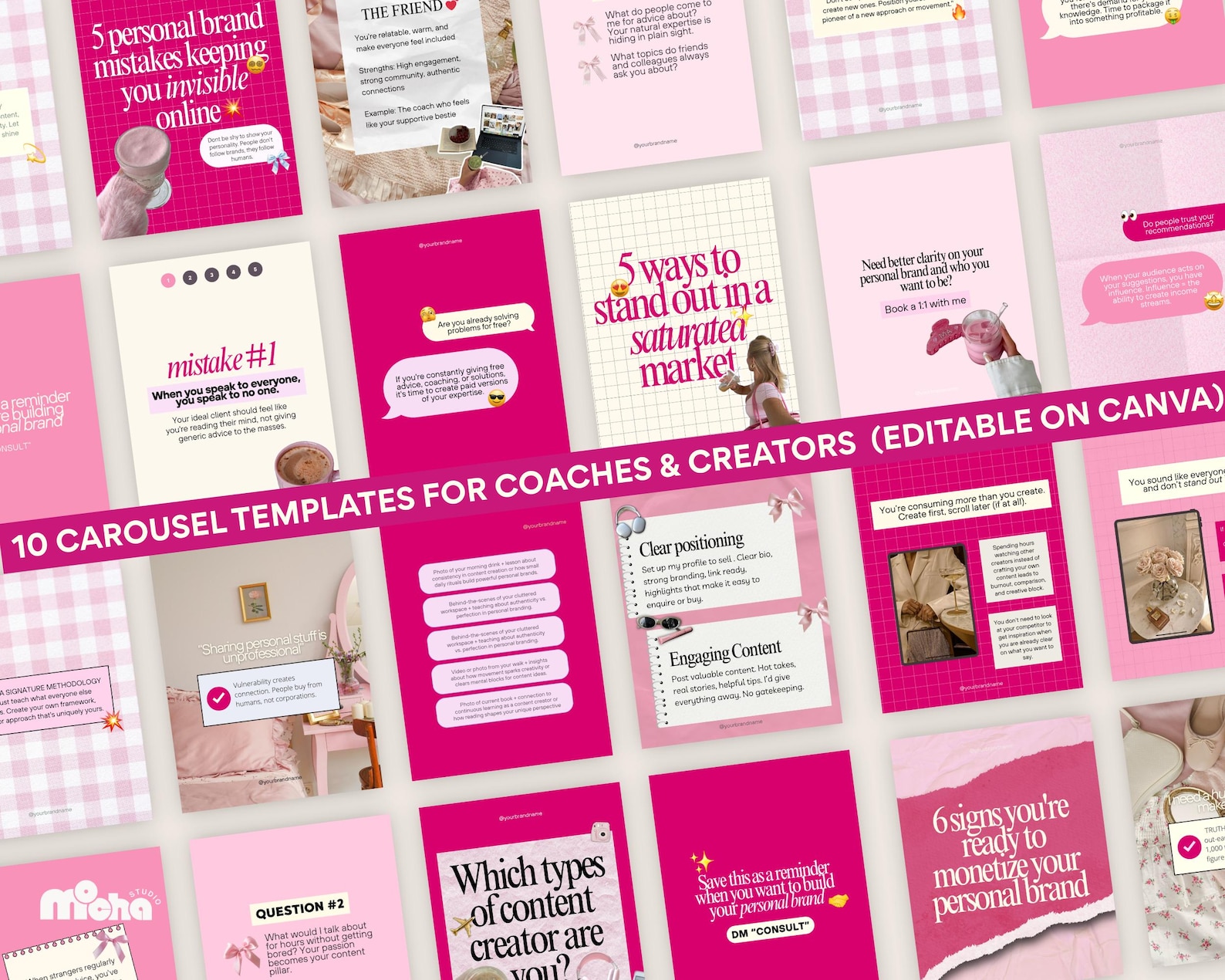 Bright Pink Instagram Carousel for Coaches, Course Creators, Digital ...