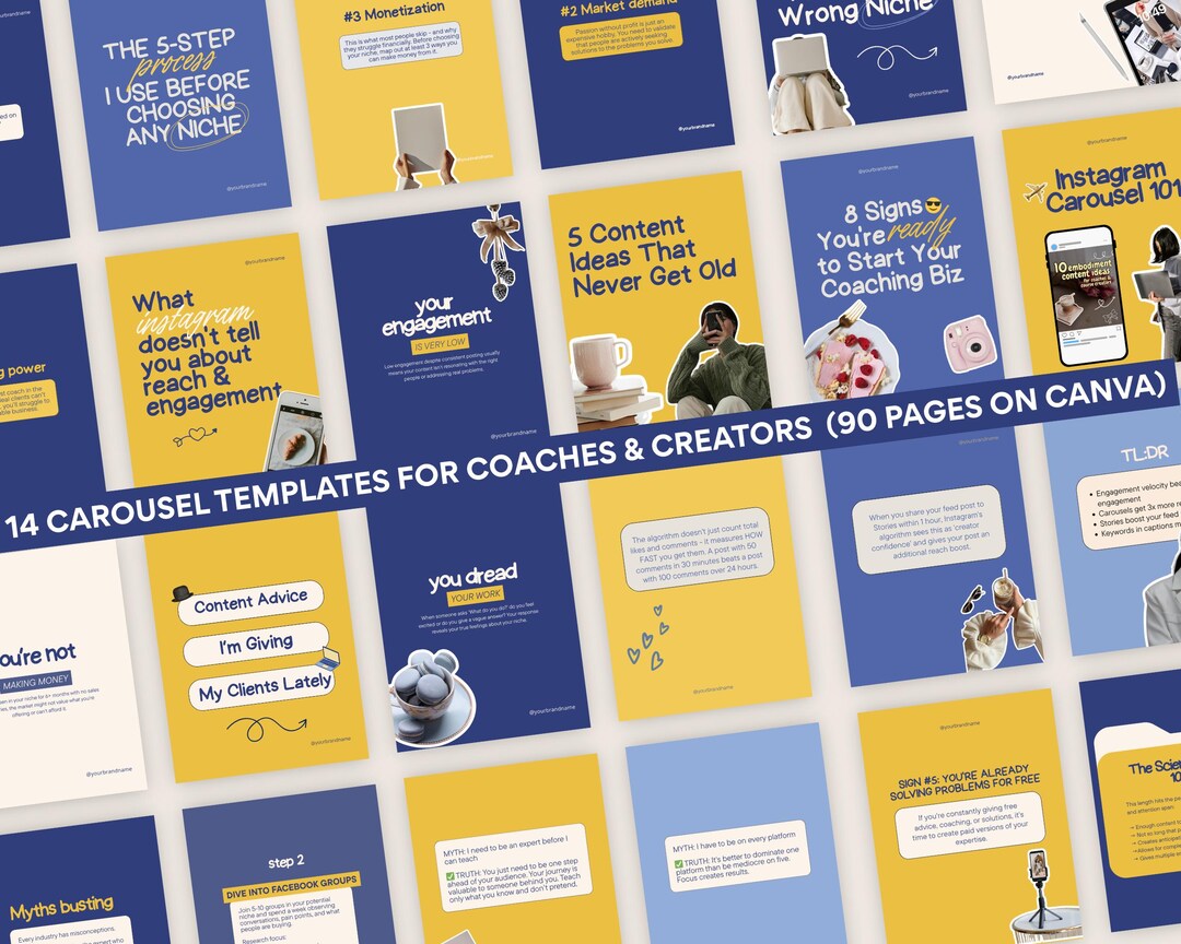 Blue and Yellow Instagram Carousel Templates for Coaches & Course ...