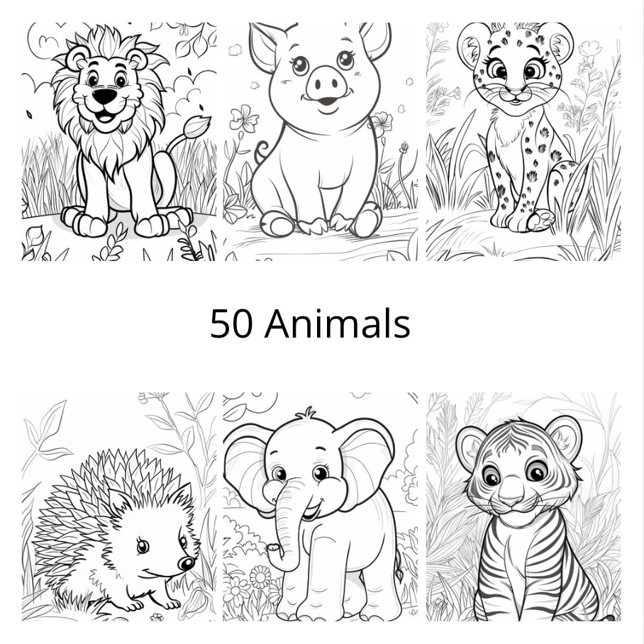 50 ANIMAL Coloring Pages, Animals Coloring Book, Coloring Pages for ...