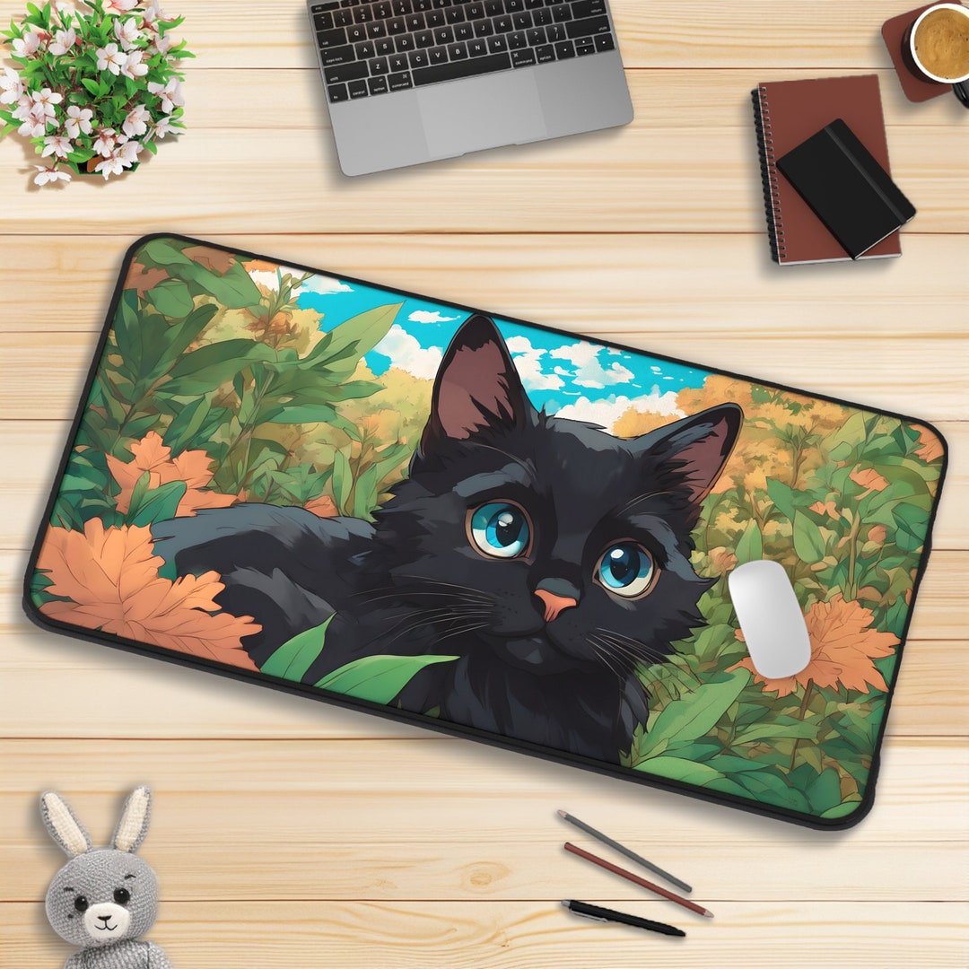 Adorable Black Cat Gaming Mouse Pad, Cute Black Cat Desk Mat, Desktop ...