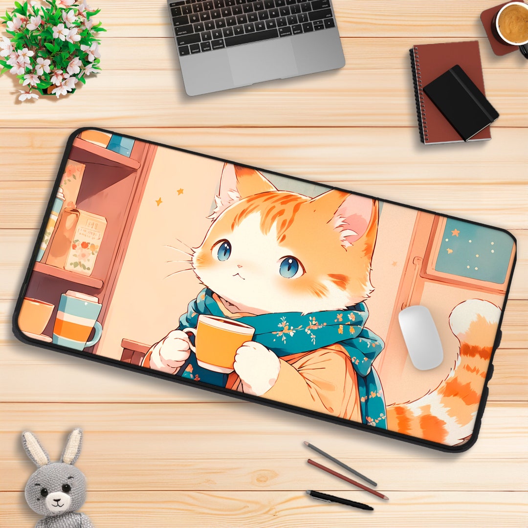 Cute Orange Cat Gaming Mouse Pad, Kawaii Orange Cat Desk Mat, Desktop ...