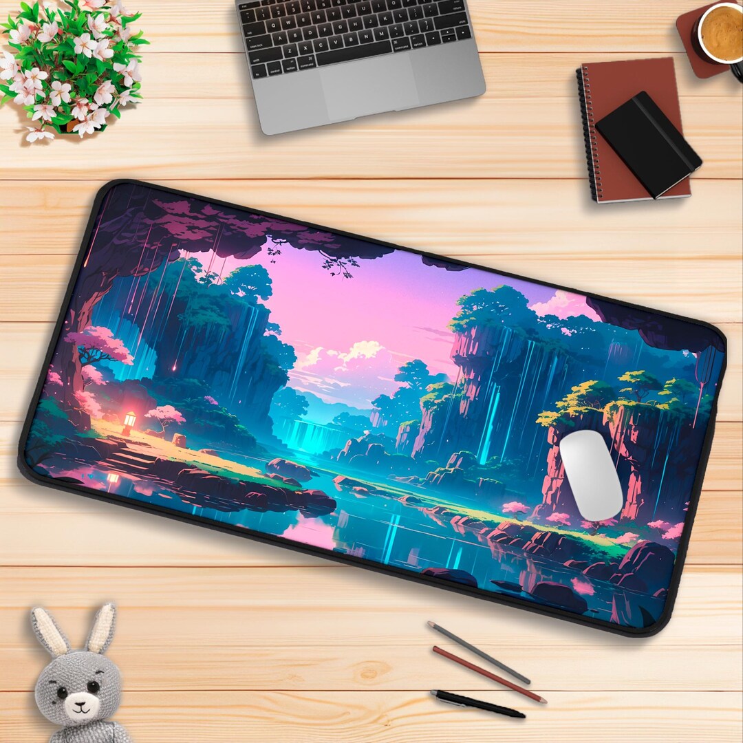 Fantasy Cave Gaming Mouse Pad, Aesthetic Waterfall Desk Mat, Natural ...