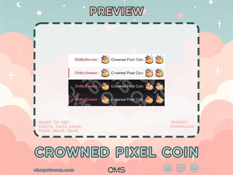 Crowned Pixel Coin Twitch Emote | Channel Point Icon (PNG) - Etsy