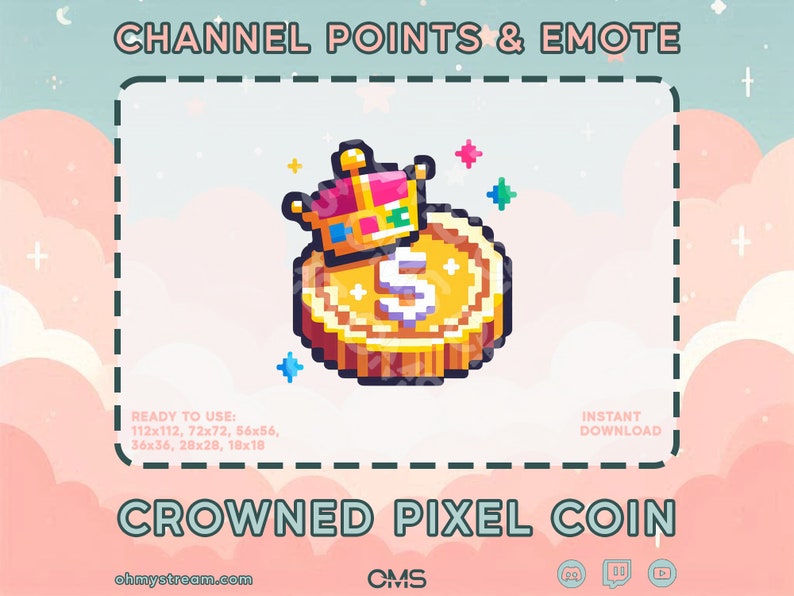 Crowned Pixel Coin Channel Point | Emote Twitch | Youtube / Twitch ...