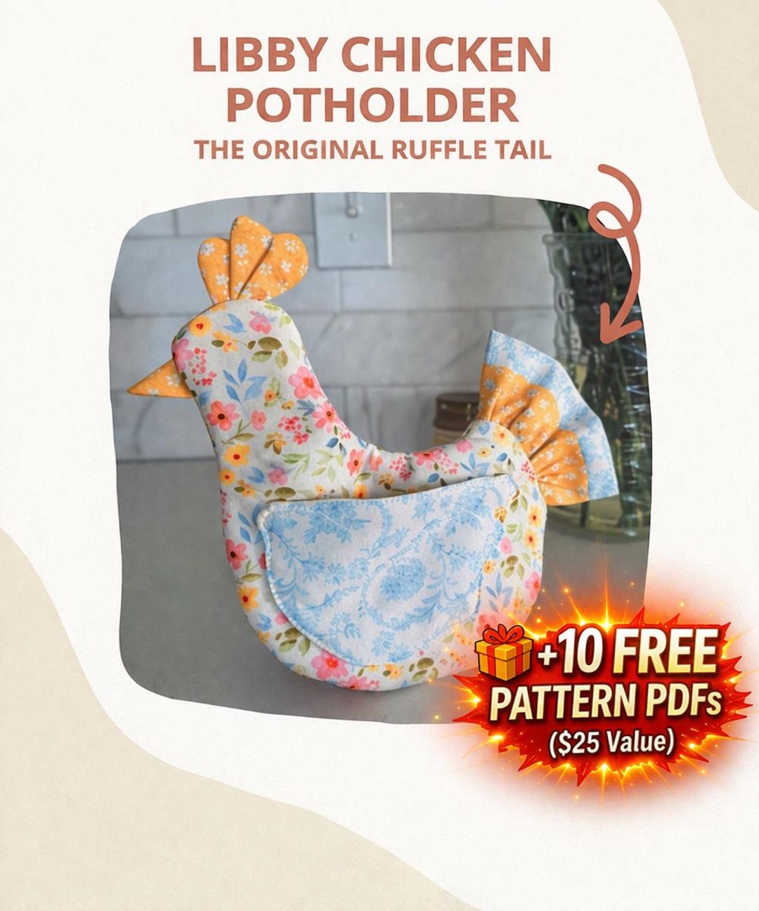 Chicken Oven Mitt Sewing Pattern PDF | Libby the Ruffle Tail Chicken ...