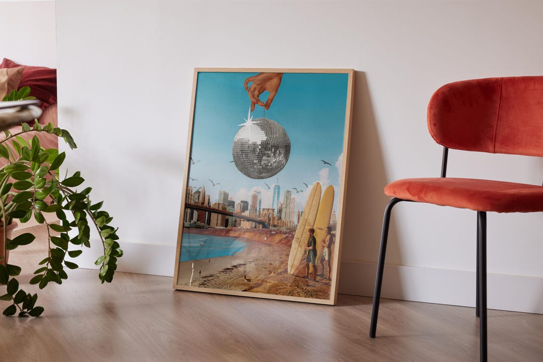 City Surfing Surreal Wall Art Retro Art Home Decor Collage Art Digital ...