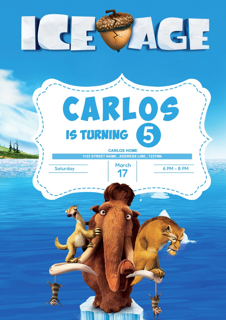 Editable ICE AGE Cute Birthday Invitation | Boys and Girls Party ...