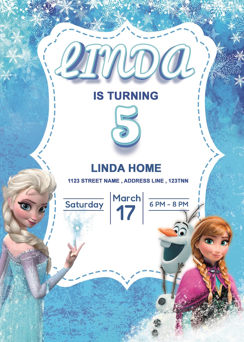Editable FROZEN Elsa Girl Birthday Invitation | Kids Birthday Card ...