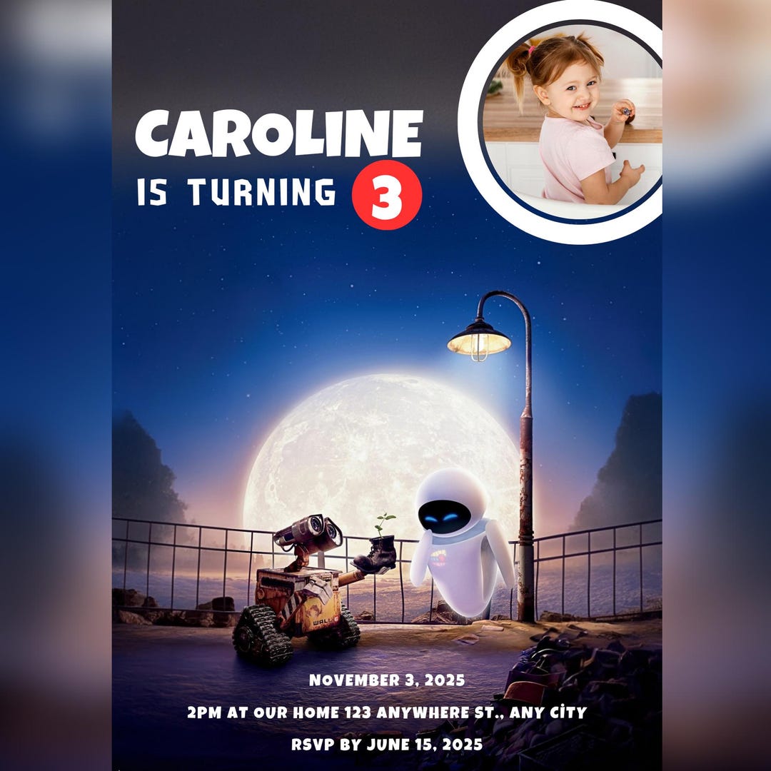 Wall E Invitation Birthday Party Wall E Birthday Invitation Wall E ...