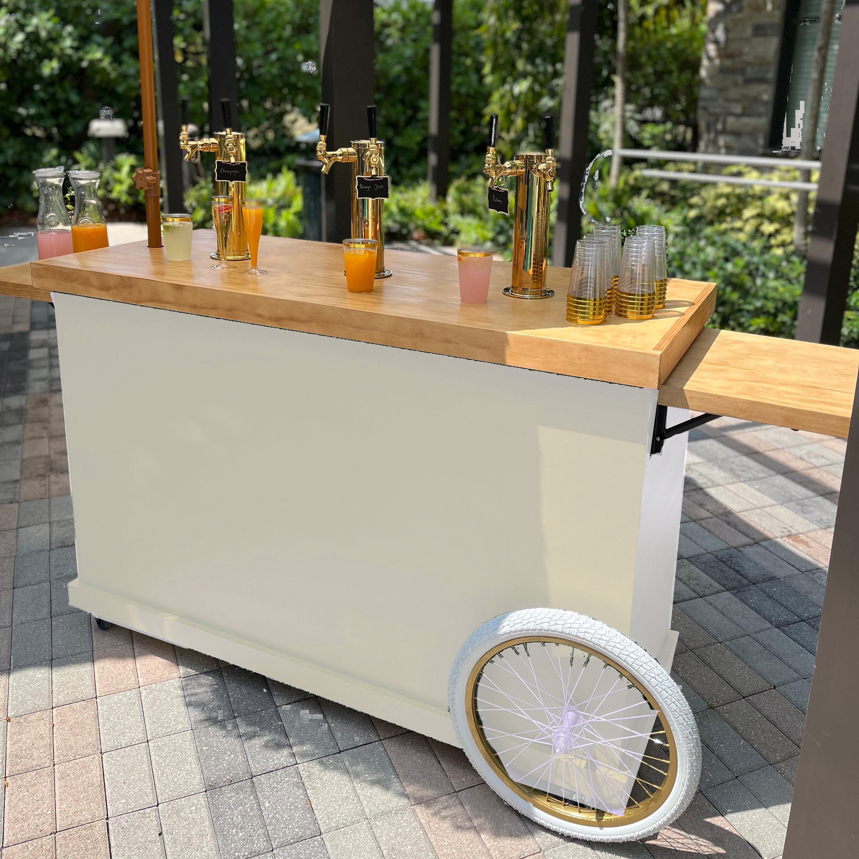 Beige 5ft Mobile Bar Cart, Champagne Cart, Bar Cart, Mobile Bar, Beverage Bar Foldable Wood Bar ...