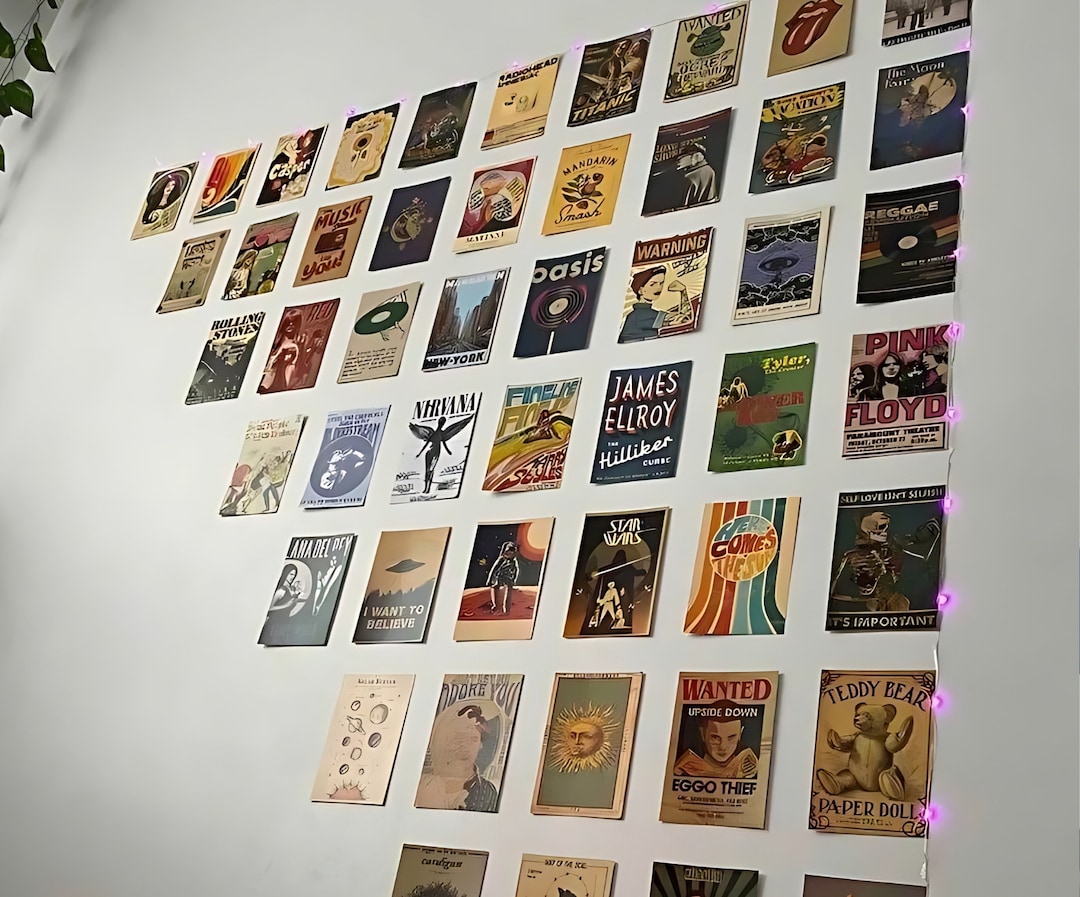 Retro Poster Set 60 Piece Vintage Wall Collage Kit, Room Decor ...