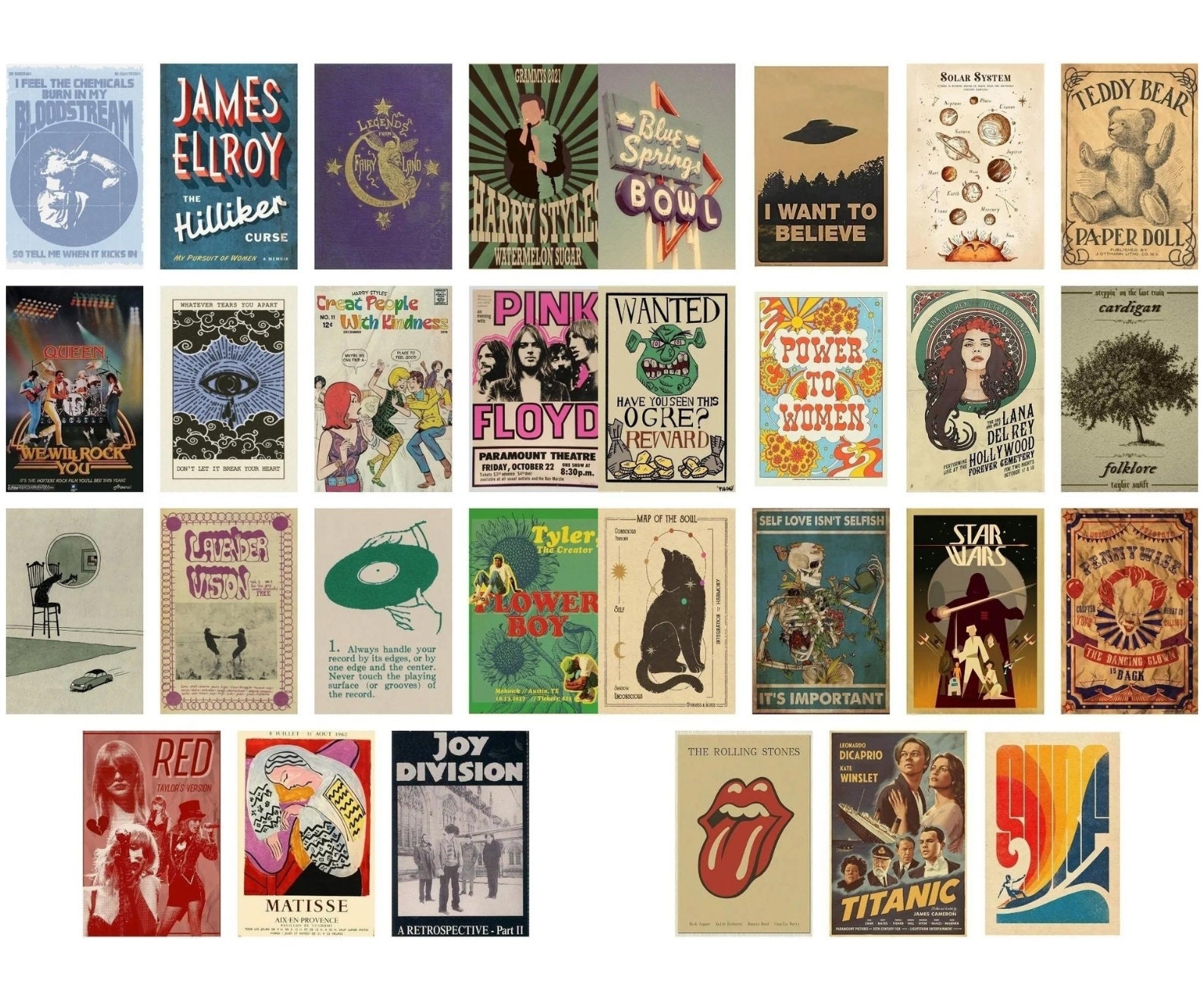 Retro Poster Set 60 Piece Vintage Wall Collage Kit, Room Decor ...