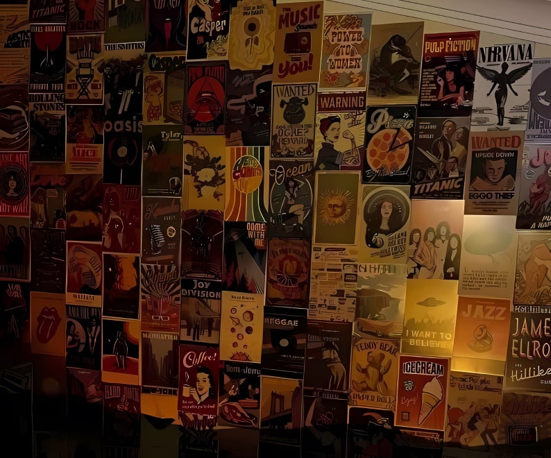 Retro Poster Set 60 Piece Vintage Wall Collage Kit, Room Decor ...
