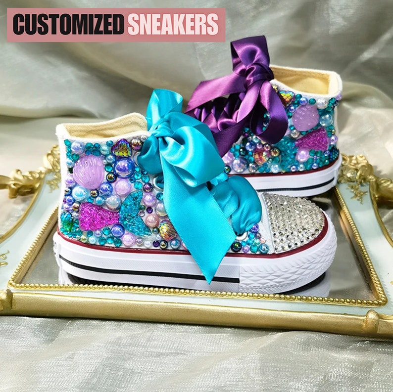 Personalized Boys/girls High Top Slippers, Little Mermaid Pearl Bling ...