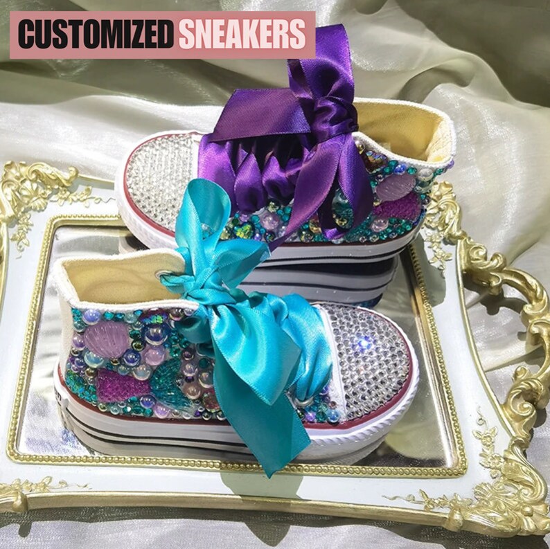 Personalized Boys/girls High Top Slippers, Little Mermaid Pearl Bling ...