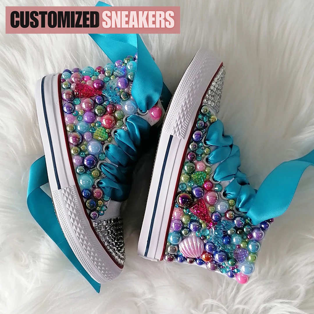Personalized Boys/girls High Top Slippers, Little Mermaid Pearl Bling ...